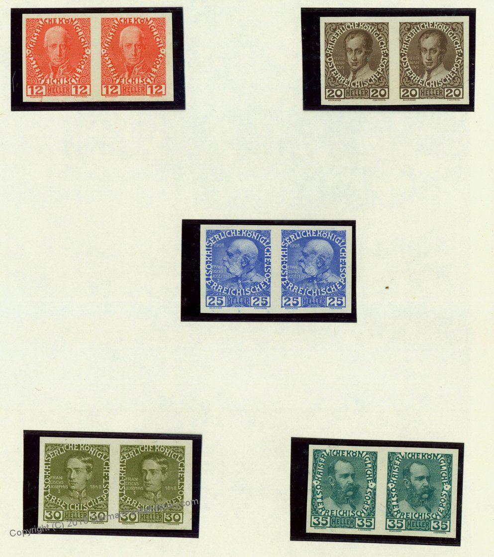 Austria 1908 Imperf Set 1-35H Trial Proof Pairs Vorzugsstuecke MNG ...