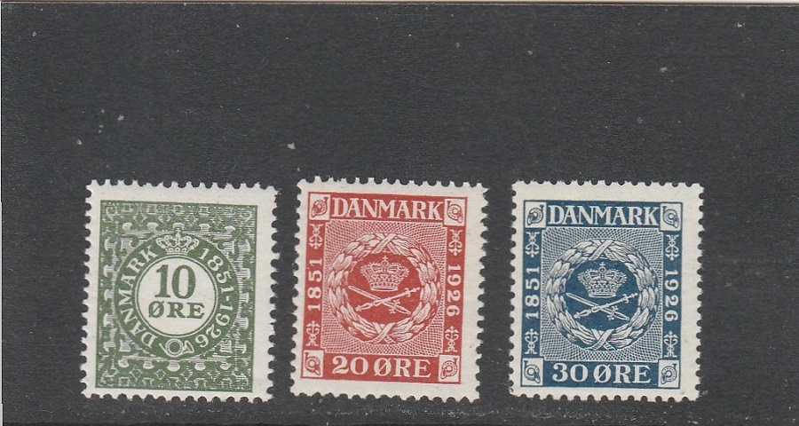 Denmark Scott# 178-180 MNH (1926 Introduction of Postage Stamps in ...