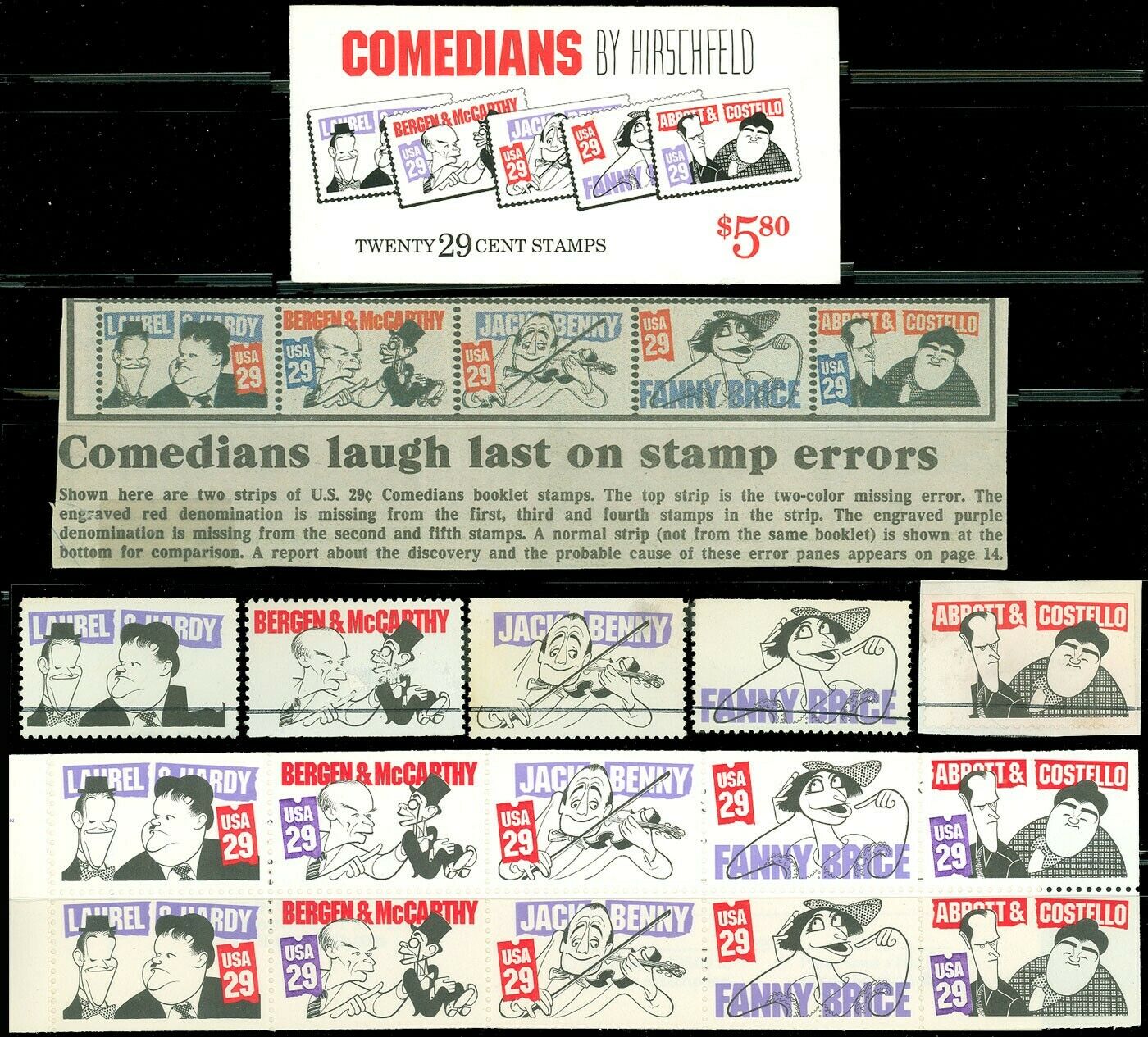 US SCOTT #2562-2566c COMEDIANS, Used EFO, Maybe UNIQUE! Scuff on One ...
