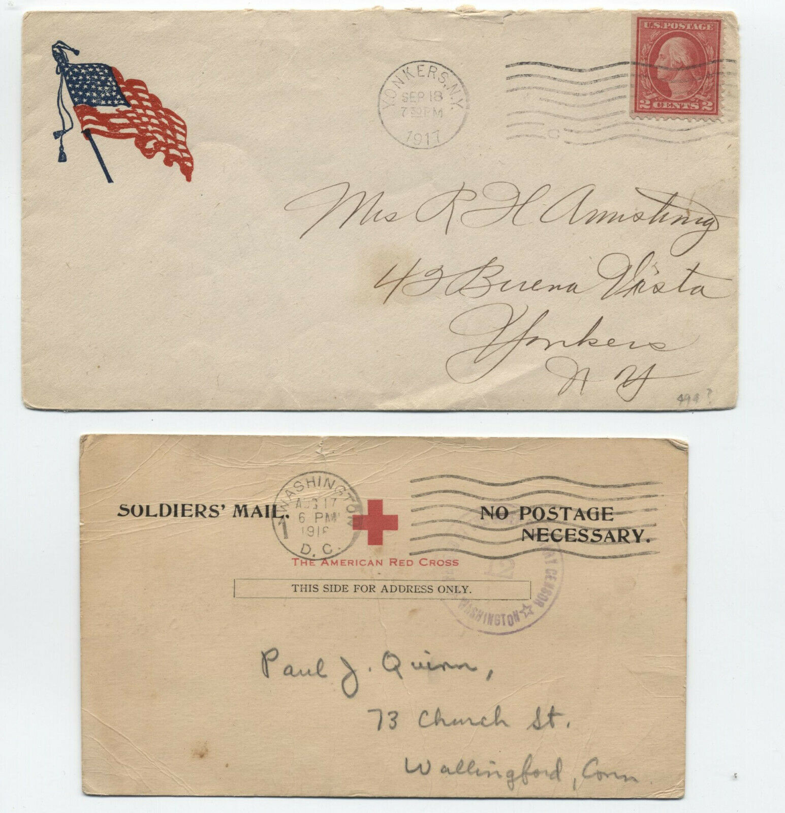 2 WWI military items Yonkers NY, AEF card [y5509] | United States ...