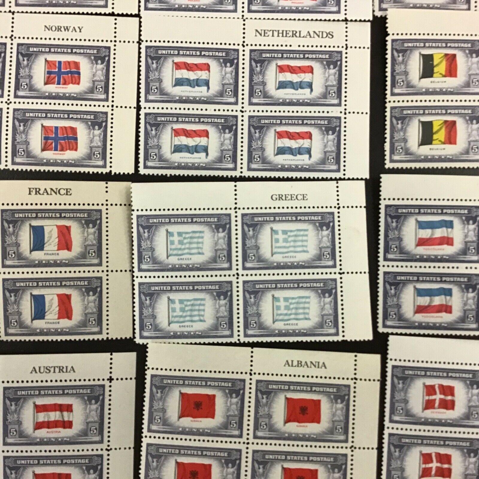 909-921 5c 1943 Overrun Nations Full set of 13 country plate blocks MNH ...