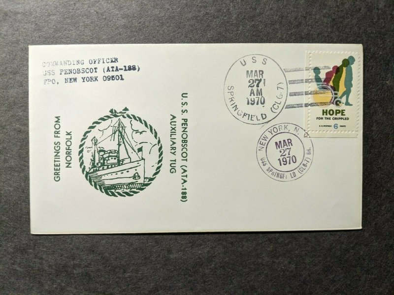 USS Penobscot Ata-188 Naval Cover 1970 Nicholson Cachet USS Springfield ...