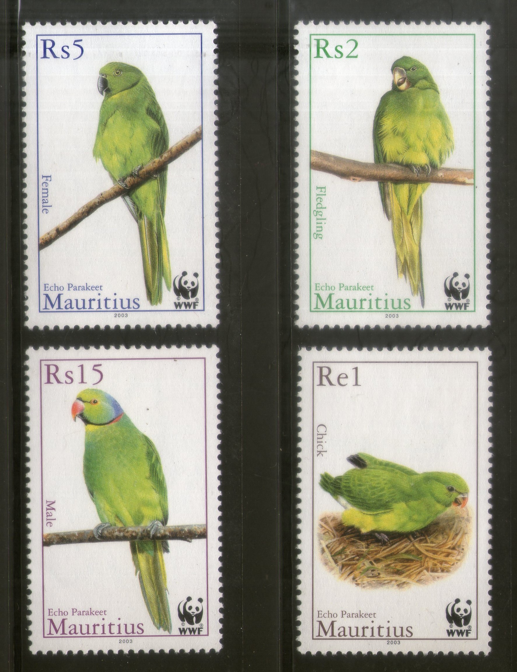 Mauritius 2003 WWF Parakeet Parrot Birds Wildlife Animals Sc 966-69 MNH ...