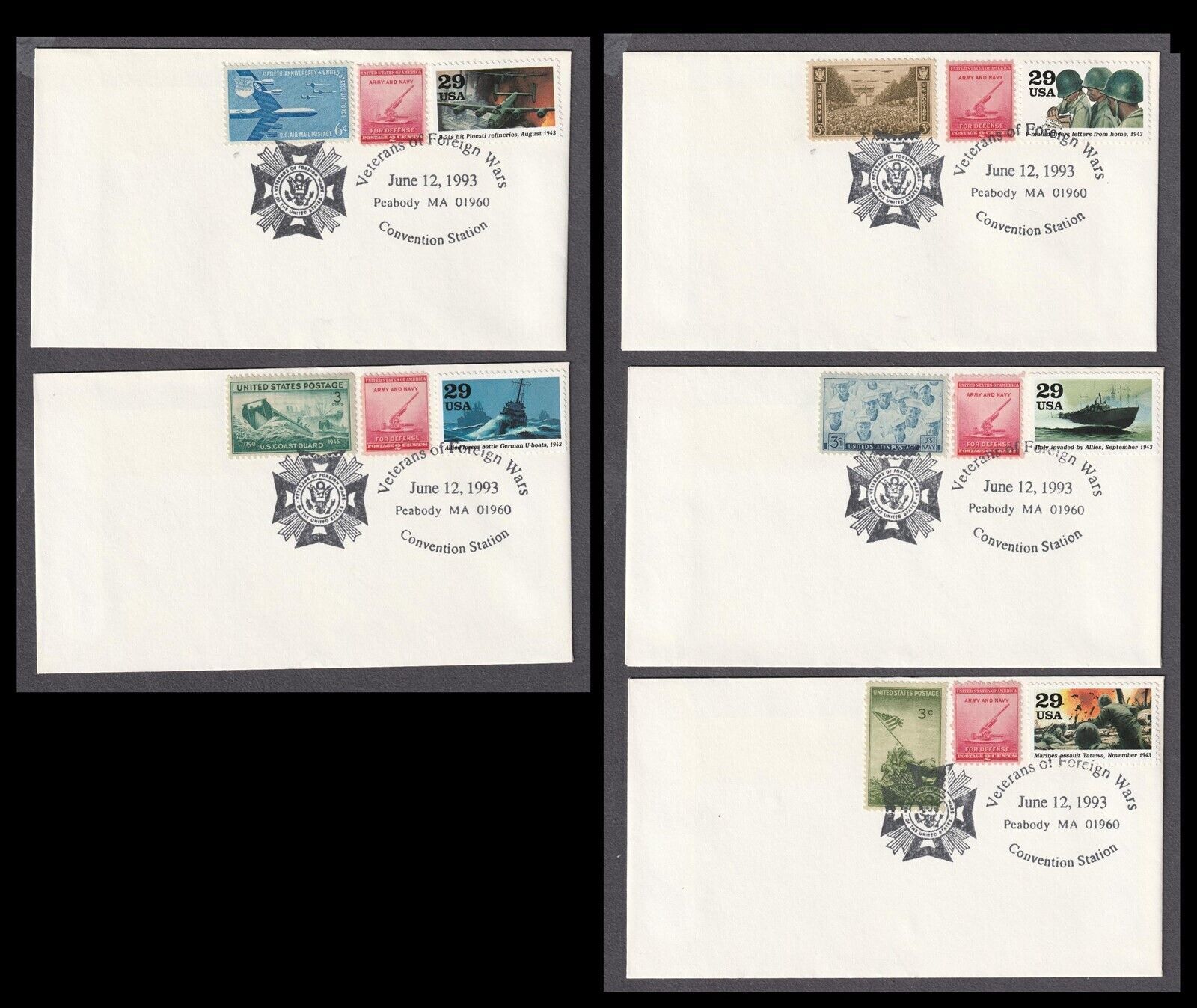 VFW Cover Collection US 929, 934, 935, 936, 939 Lot (5) June 12 1993 ...