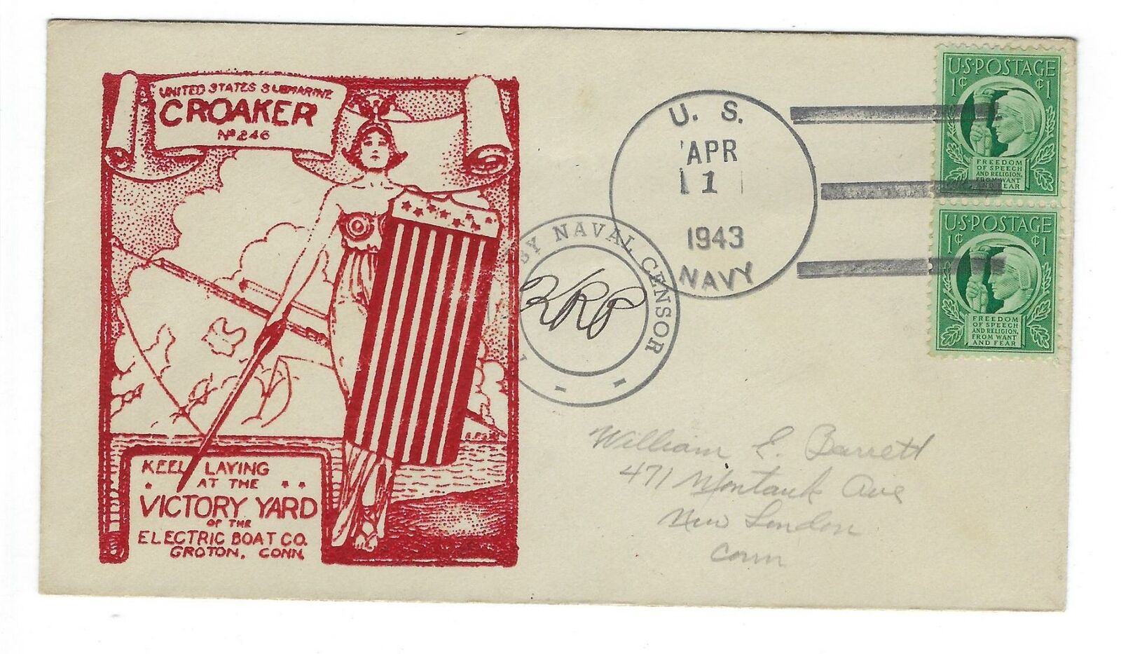 VEGAS - 1943 USA Submarine USS Croaker Keel Laying, WW2 Censored - ED3 ...