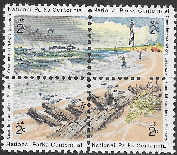 1448-51 2c National Parks Centennial Block of 4 Ship at Cape Hatteras ...