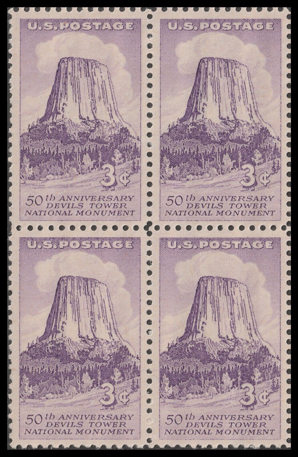 US 1084 50th Anniv Devils Tower National Monument 3c block 4 MNH 1956 ...