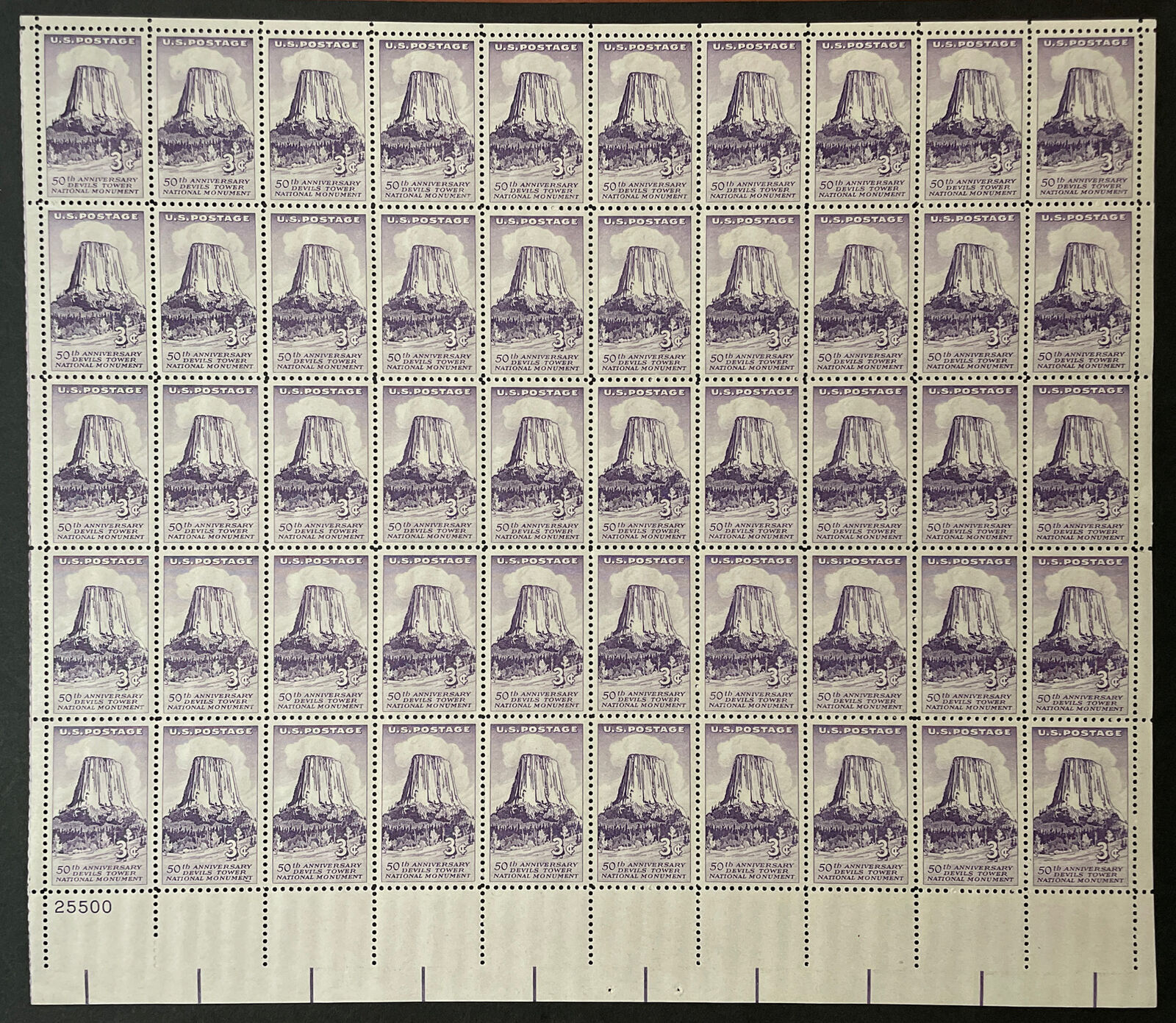 1084 DEVIL’S TOWER Sheet of 50 US 3¢ Stamps MNH 1956 | United States ...
