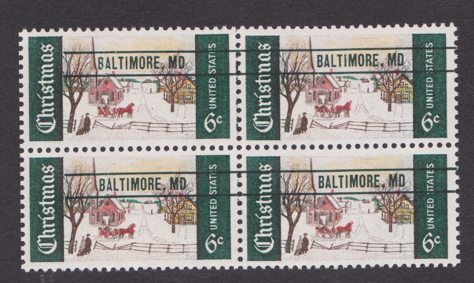 1384a Christmas Winter Sunday MNH Baltimore Precancel block of 4 ...
