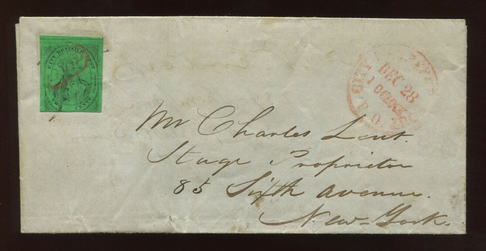 Scott 40L2 NY City Despatch Post Local Stamp on Nice Cover w/PF Cert ...