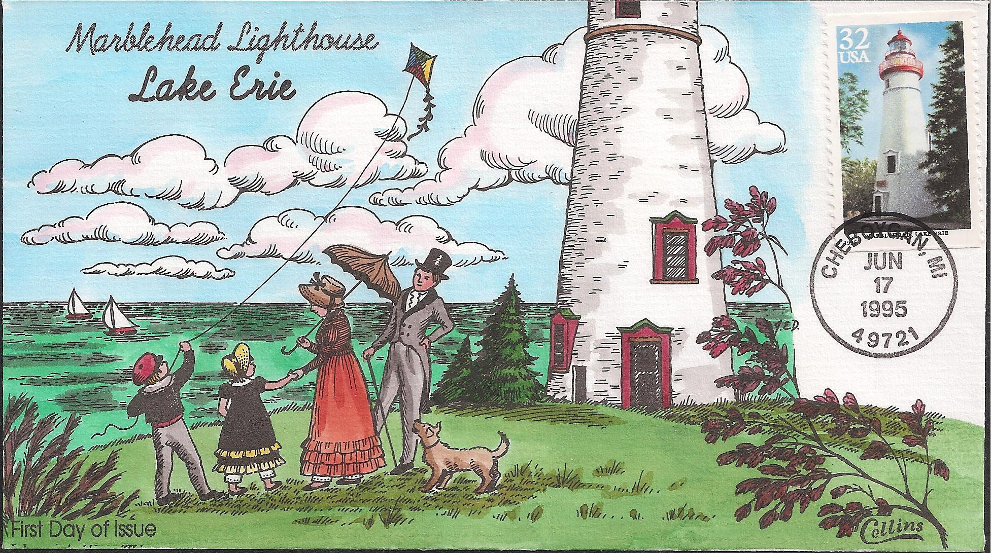 Set of 5 Fred Collins Hand Painted FDCs for the 1995 Lighthouses ...