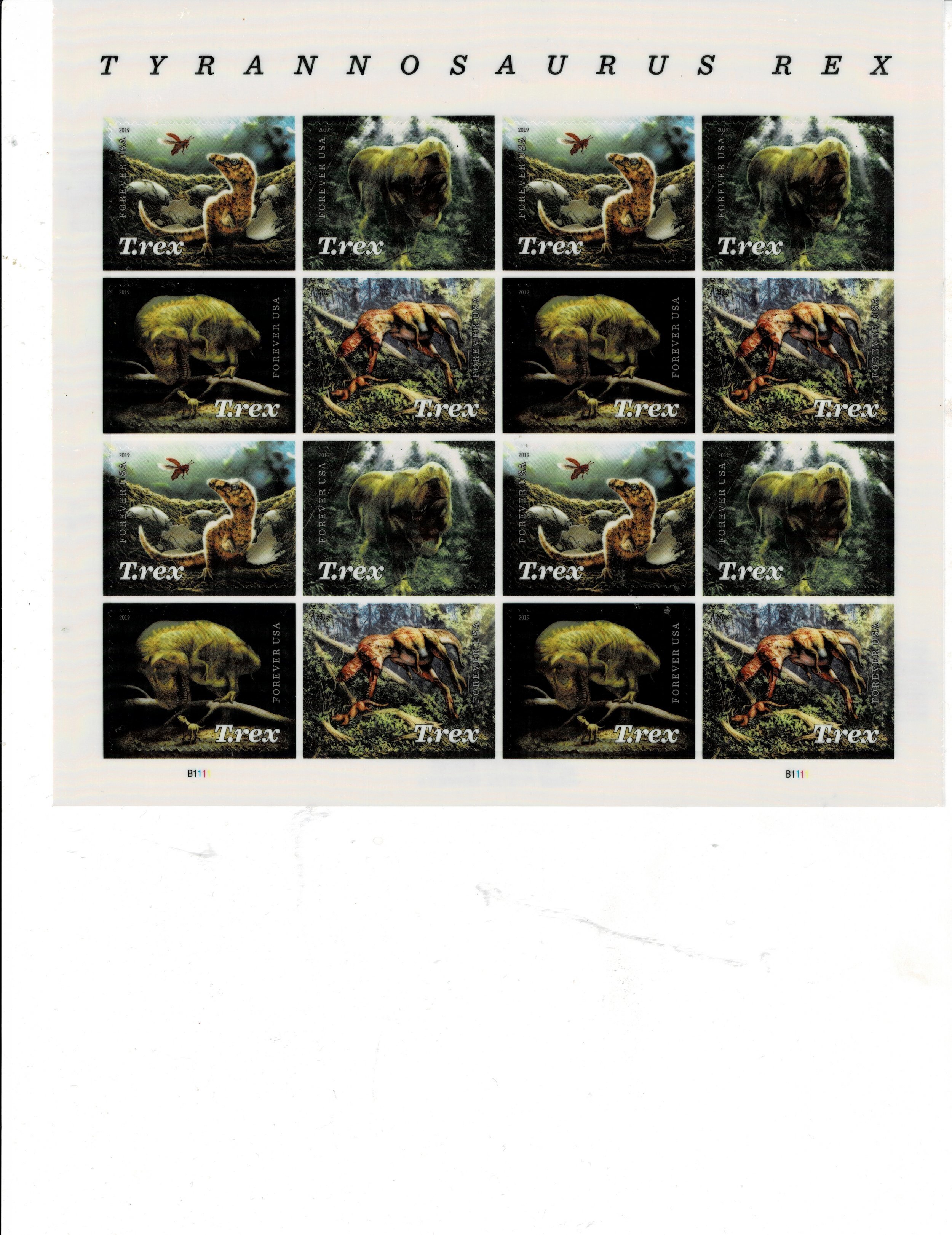 Dinosaurs T Rex US Forever Postage Sheet of 16 stamps VF/XF MNH #5410 ...