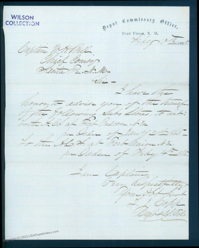 USA 1865 New Mexico Fort Union Civil War Army Letters Territory ...