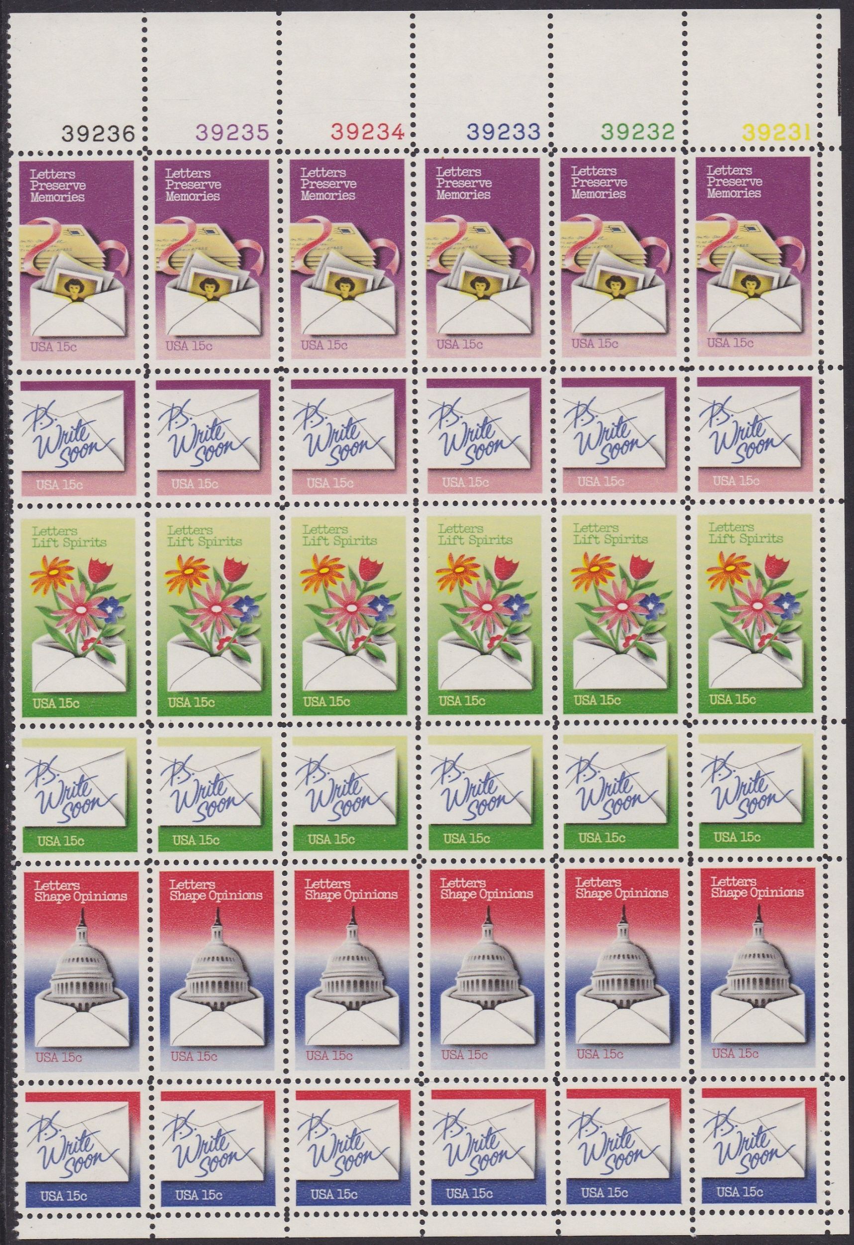 1810a National Letter Writing Week Plate Block MNH | United States ...