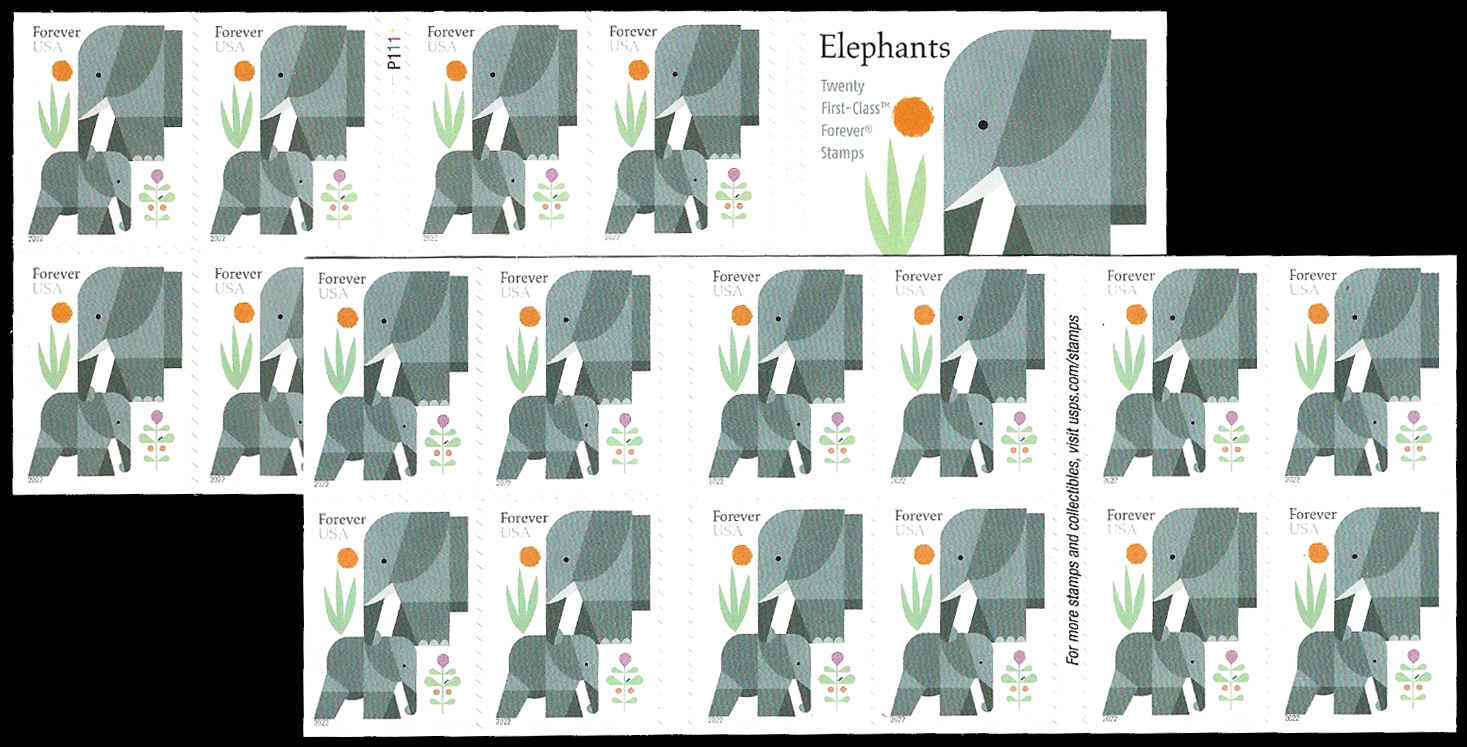 PCBstamps US #5714a Bk Pane $12.00(20x{60c})Elephants, MNH, (4 ...