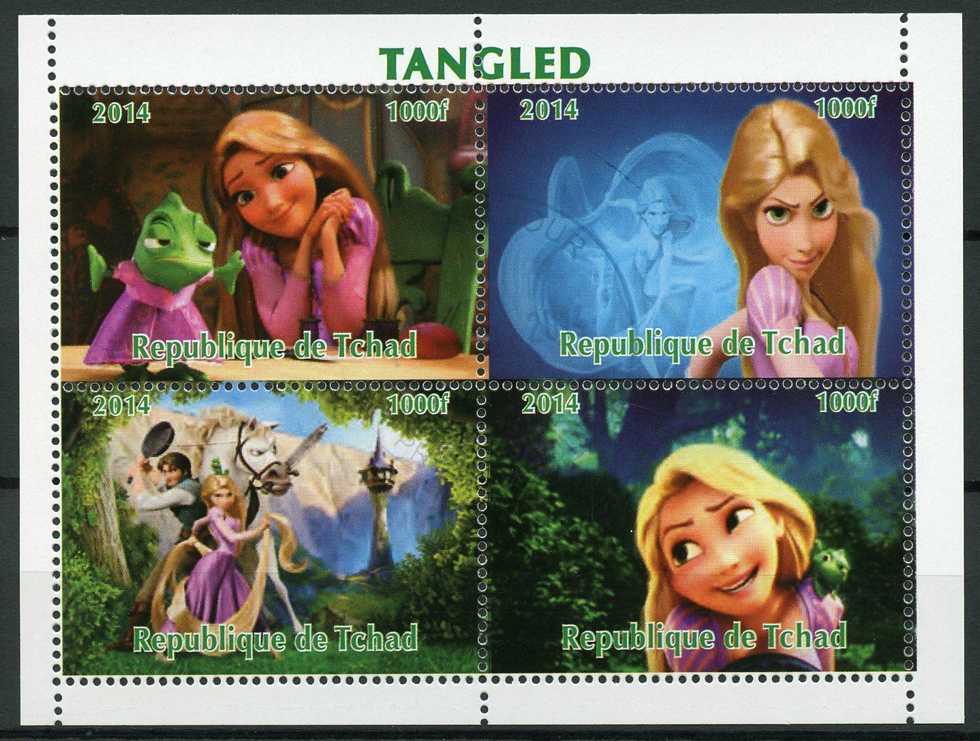 Chad Walt Disney Stamps 2014 CTO Tangled Rapunzel Cartoons Animation 4v ...
