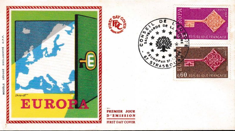 France 1968 Europa (2) Key Common Design Scott 1209-10 Strassbourg ...