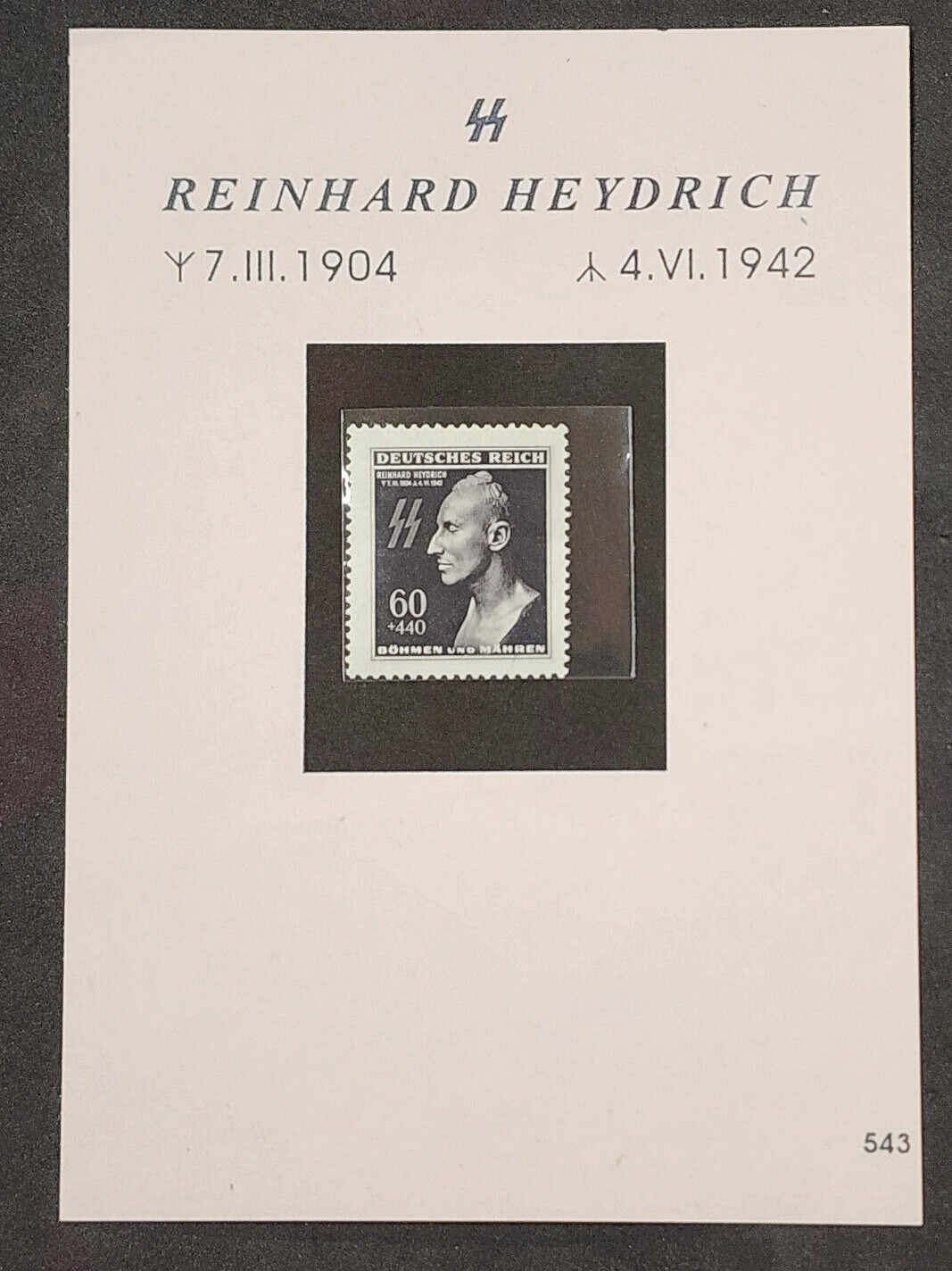 WW2 WWII German Third Reich NSDAP Reinhard Heydrich death mask stamp w ...