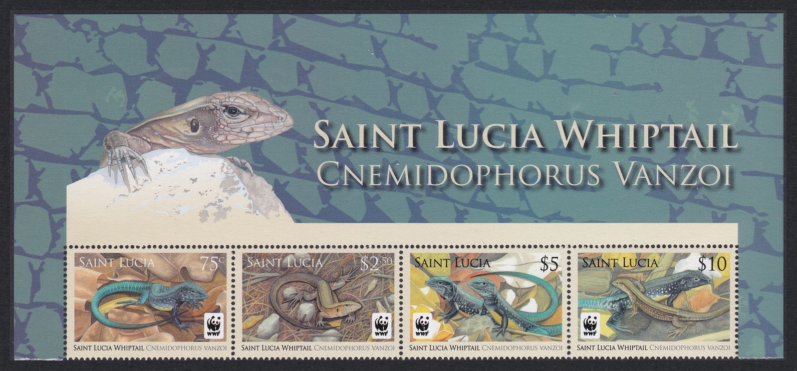 St. Lucia WWF Whiptail Top Strip of 4v WWF Logo 2008 MNH SC#1251-1254 ...