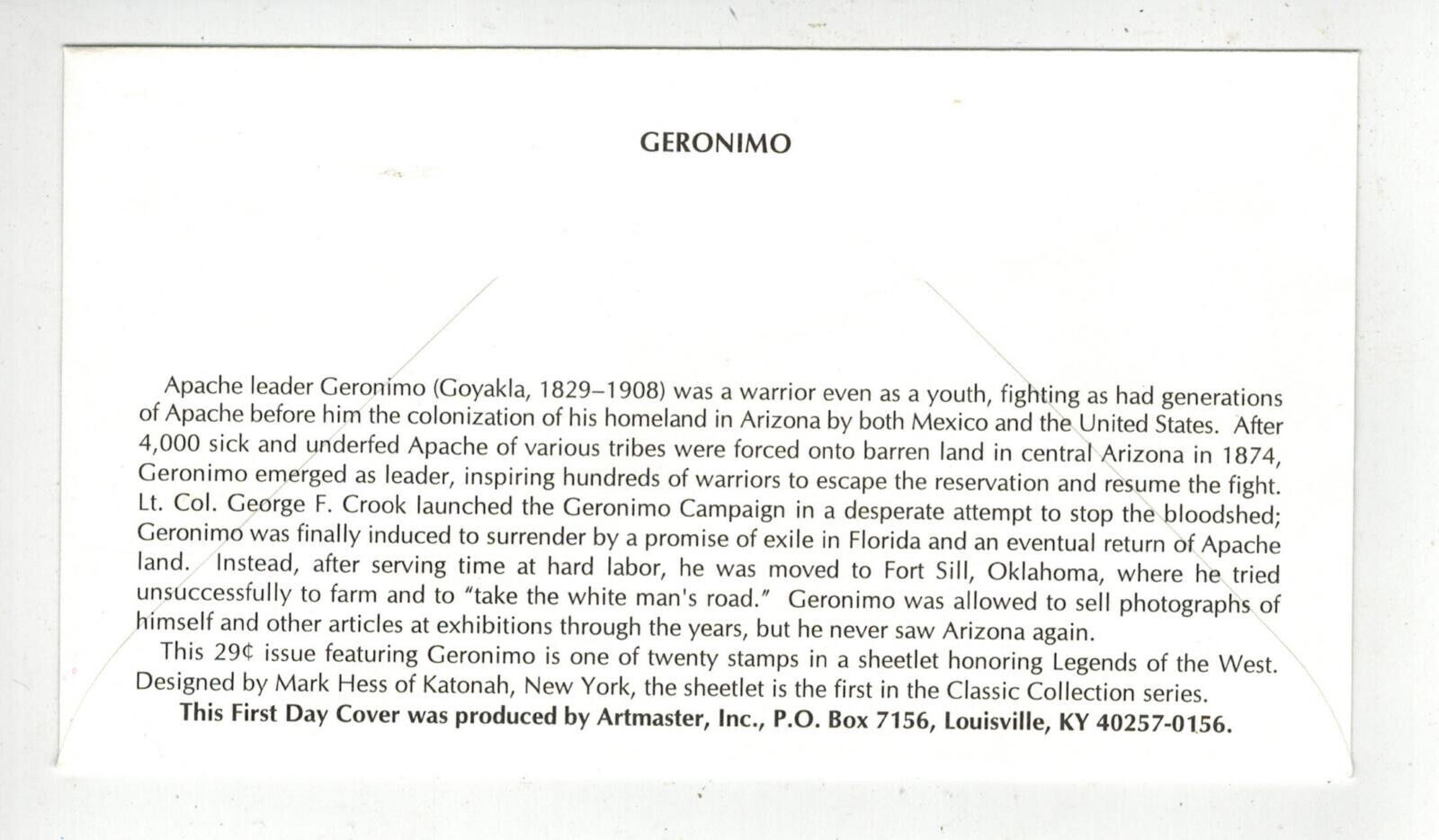 1994 Legends of the West 2869m Apache Indian Leader Geronimo Tucson ...