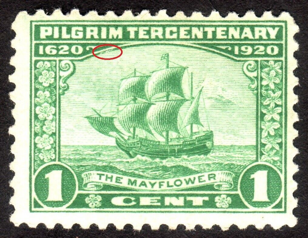 1920, US 1c, The Mayflower, MH, plate flow, Missing gum, Sc 548 ...