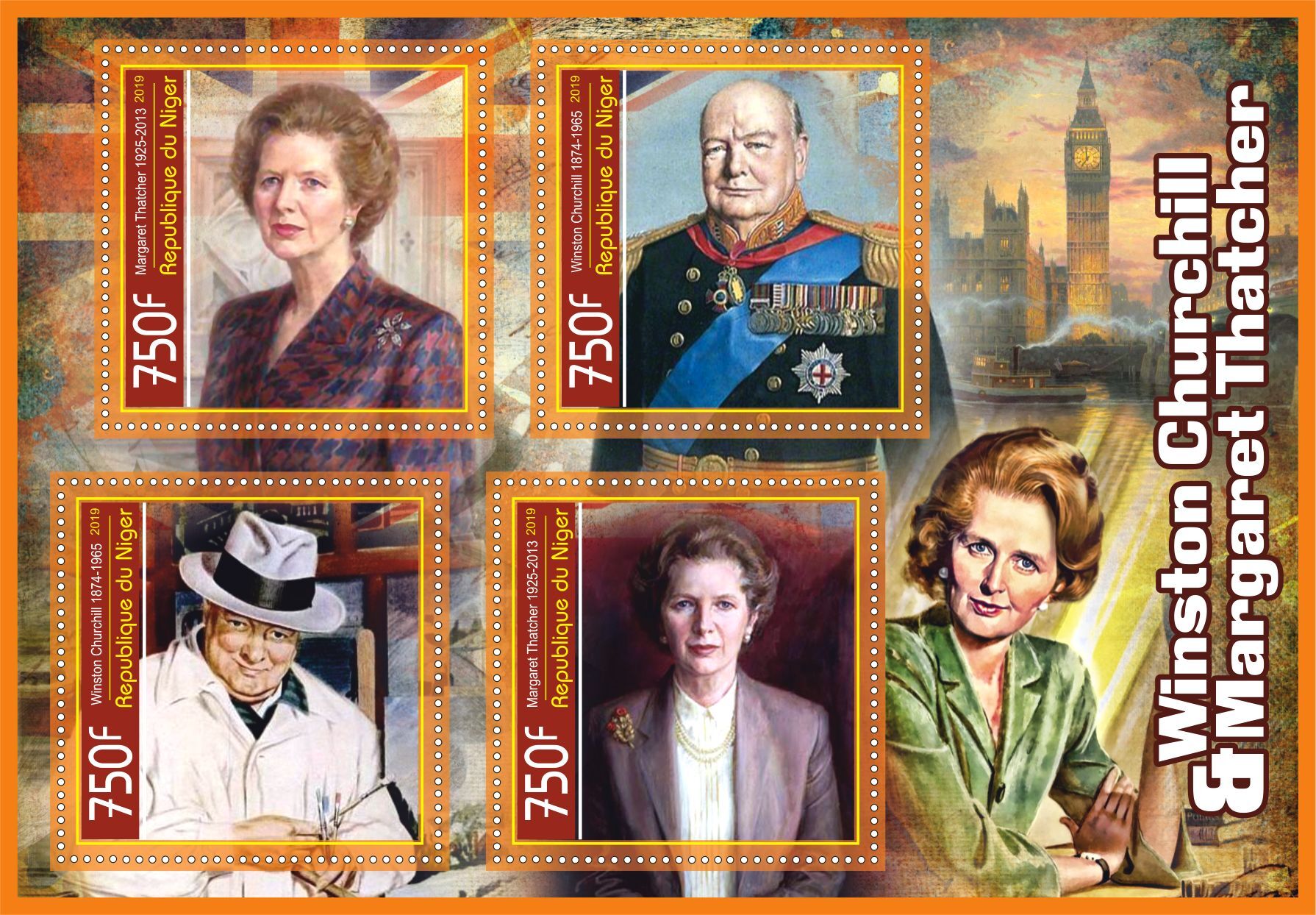 Stamps. Famous people. Winston Churchill 2019 1+1 sheets perforated ...
