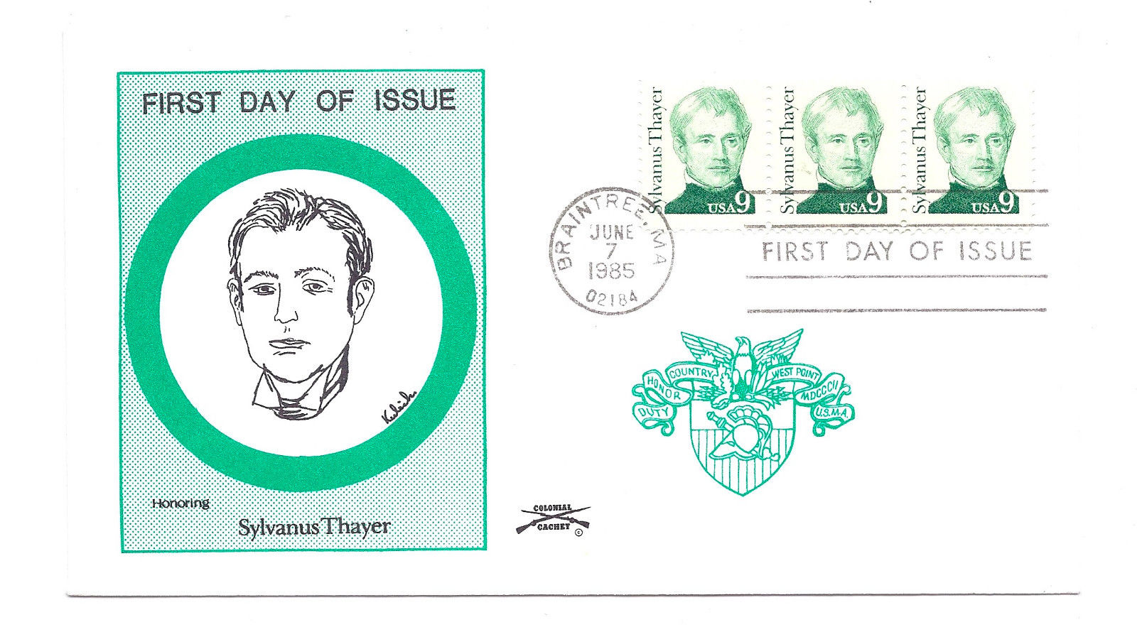 1852 9c Sylvanus Thayer Colonial FDC / HipStamp