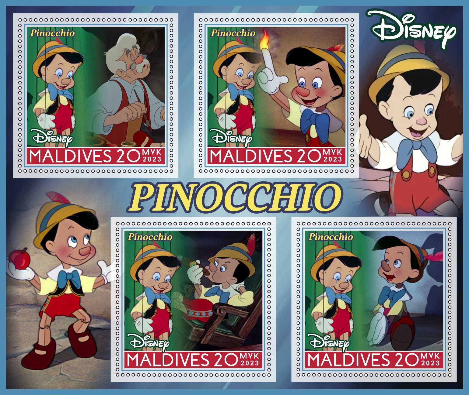 Stamps. Cartoons. Disney. Pinocchio 2022 year 1+1 sheets perf Maldivies ...