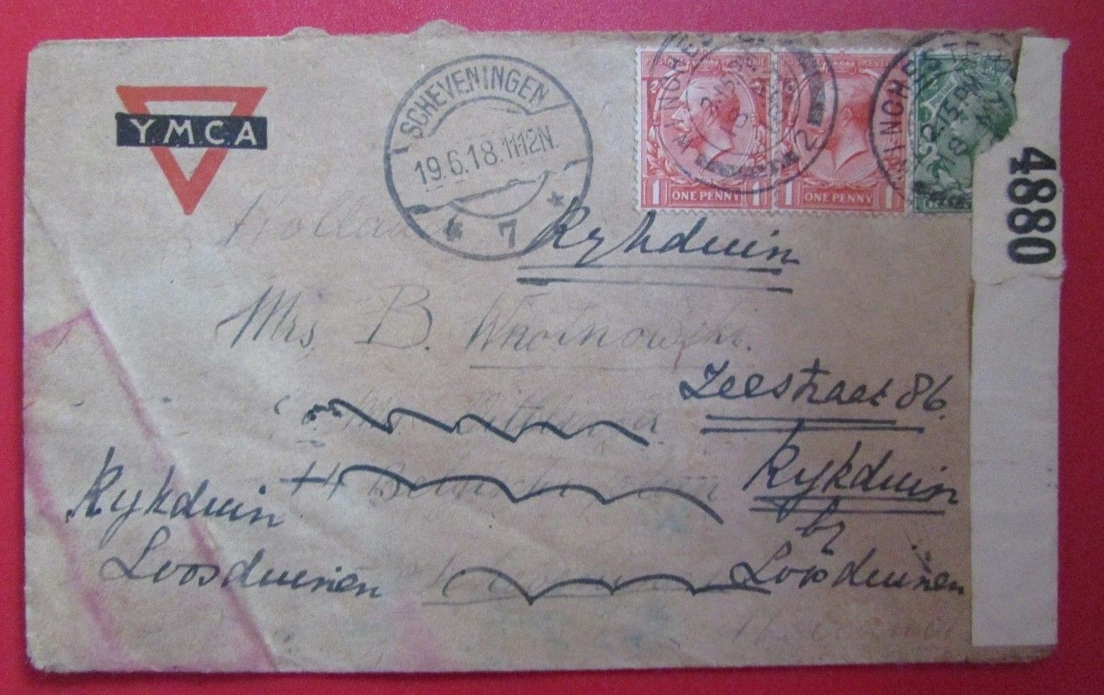 1918 WWI censored cover Winchester to Scheveningen Holland #160 #159 ...