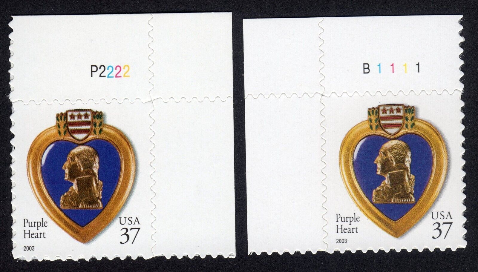 Scott #3784 & 3784A Purple Heart Veterans Plate # Single Stamps - MNH ...