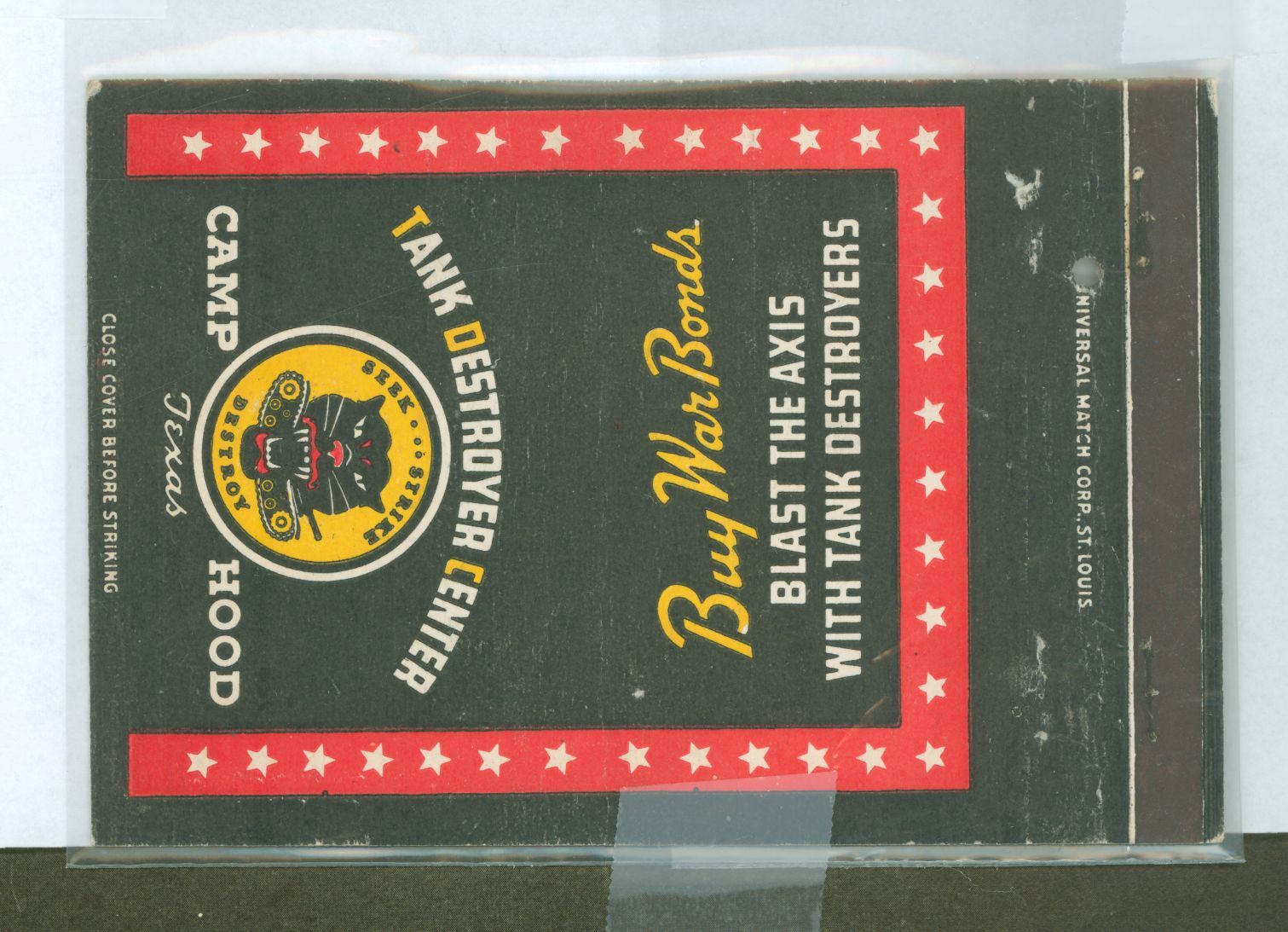 US WW II Matchbook postcard, striking image of tank destroyer unit ...