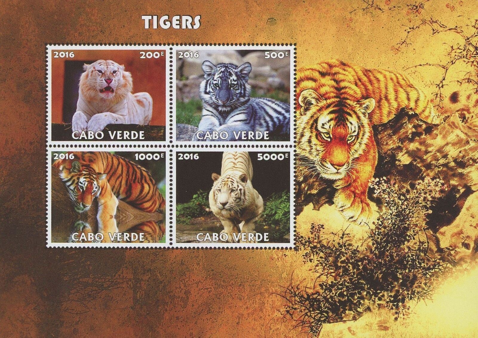 Tigers Wild Animals Souvenir Sheet of 4 Stamps Mint NH | Worldwide ...