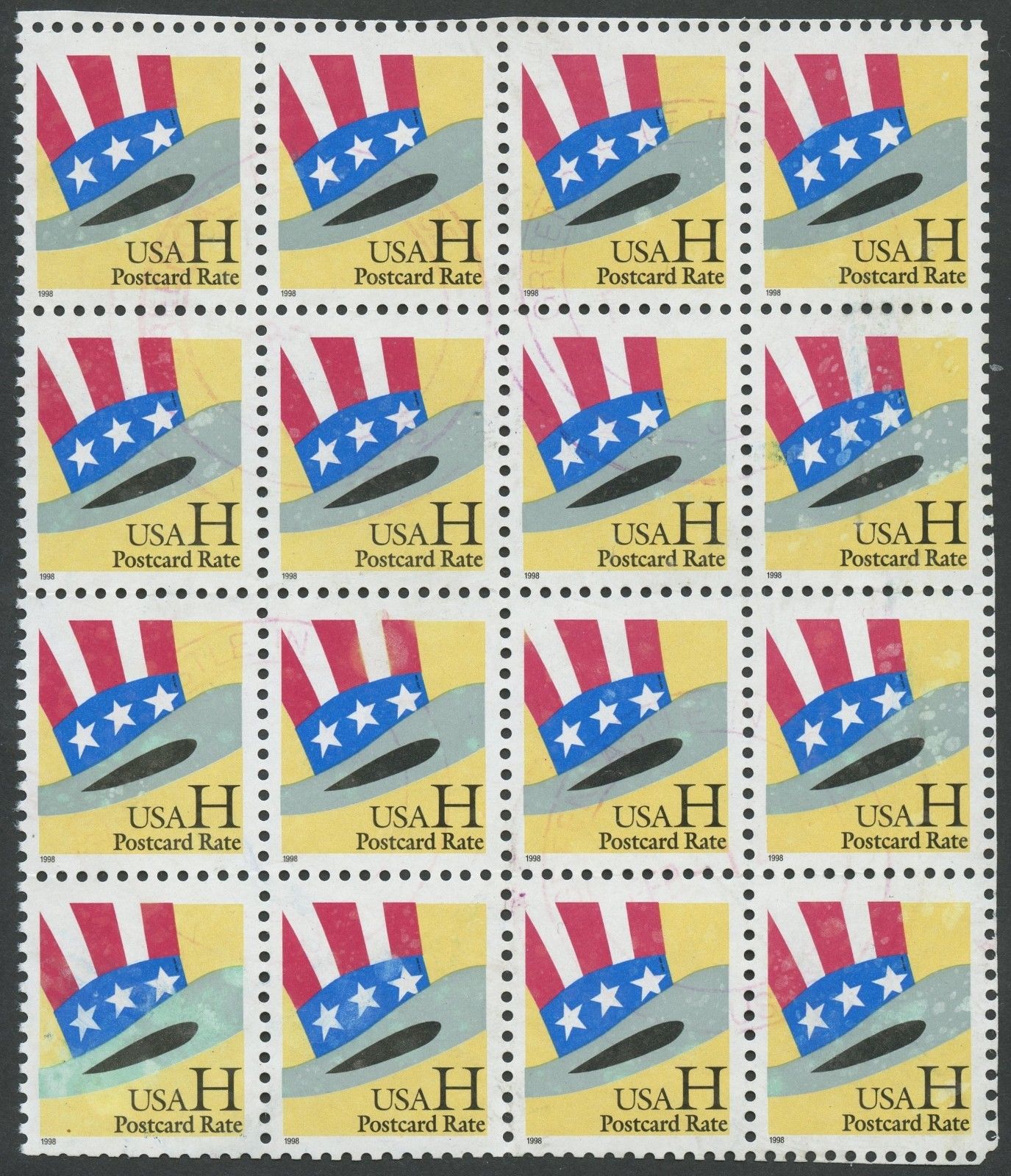 #3269 XF Used LT Cnls Unissued Yellow "Hat" Stamp BLK/16; Cert Wlm588 ...