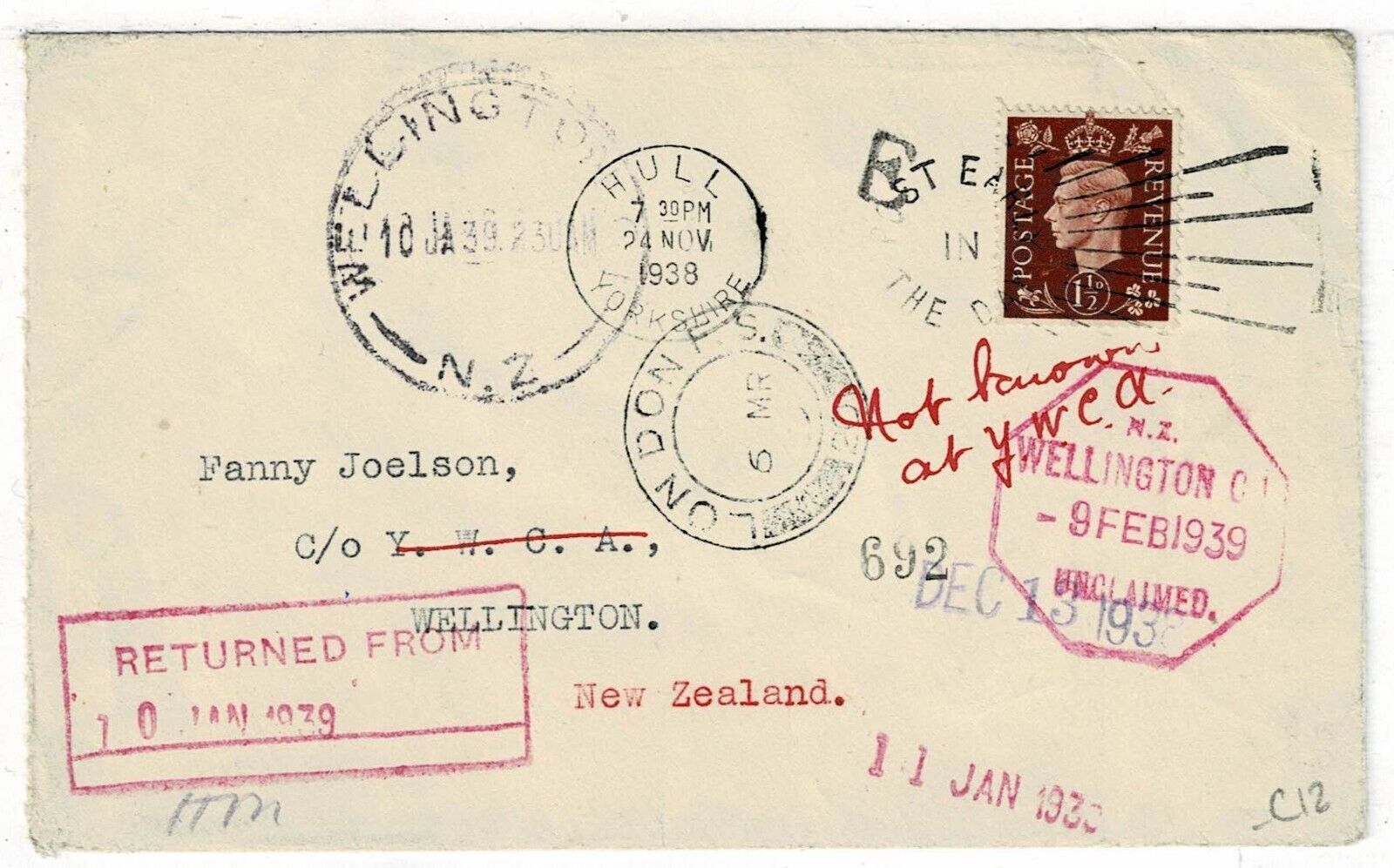 New Zealand 1939 incoming cover from England, Dead Letter Office ...
