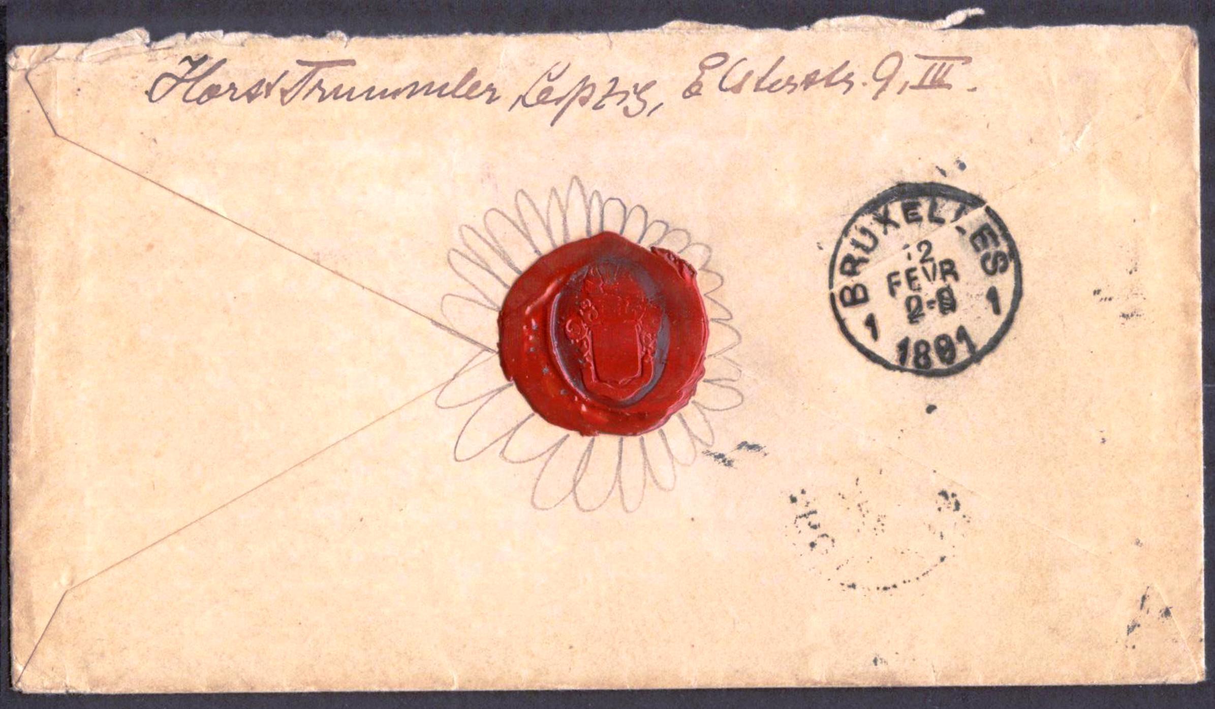 Germany 1891 Letter from Leipzig to Belgium Bruxelles (2) 2 scans ...