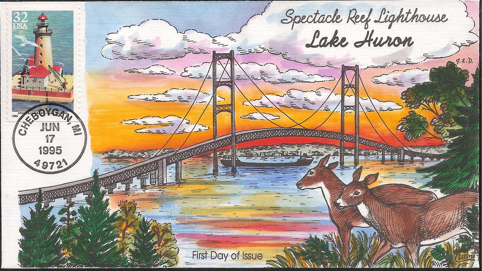 Set of 5 Fred Collins Hand Painted FDCs for the 1995 Lighthouses ...