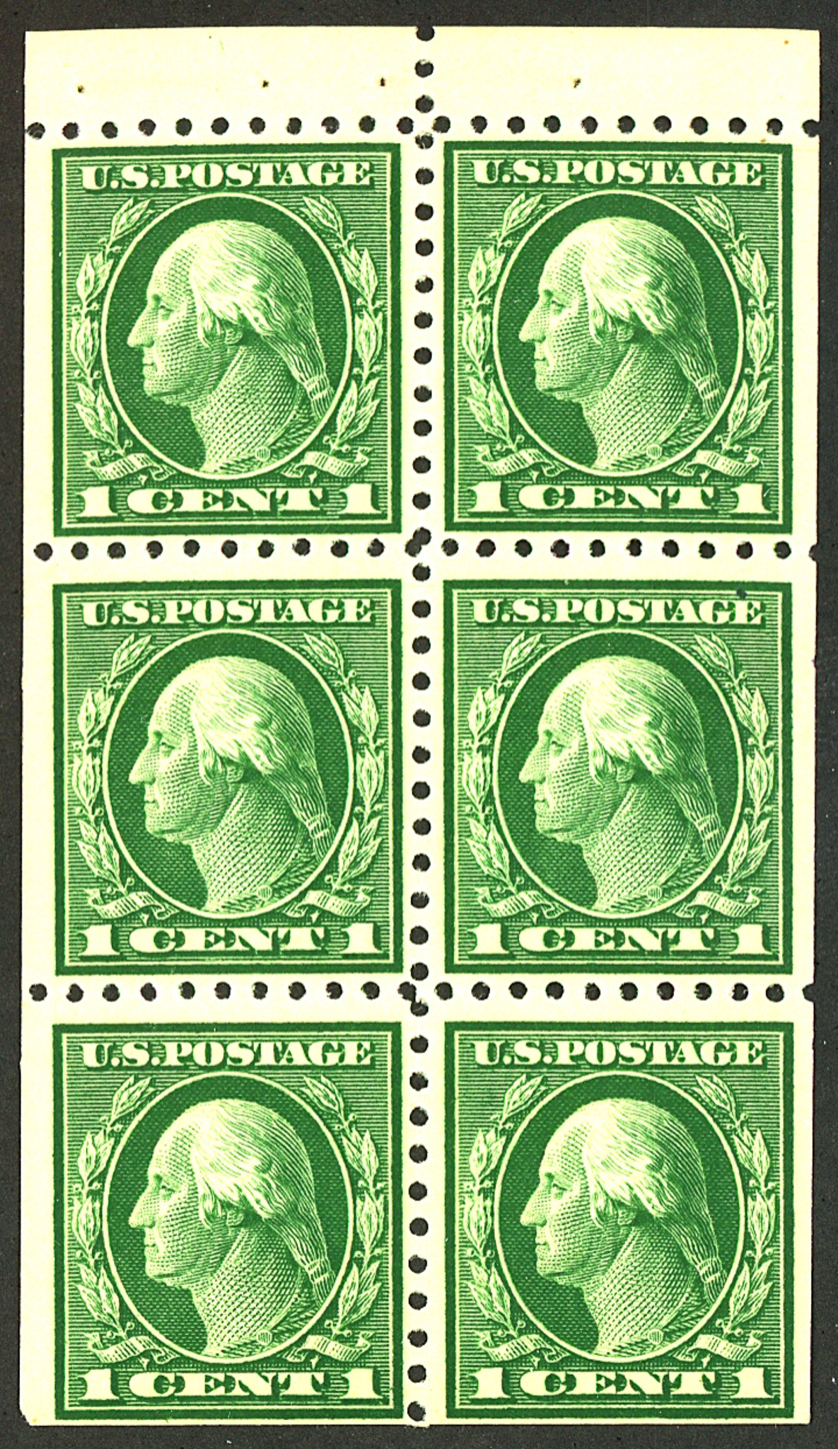 U.S. #424D Mint Booklet Pane Block of 6 Regummed LH Dist. in GUM ...