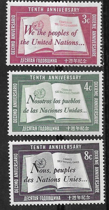 UN-New York # 35-37 U.N. Tenth Anniversary (3) Mint NH | Worldwide ...