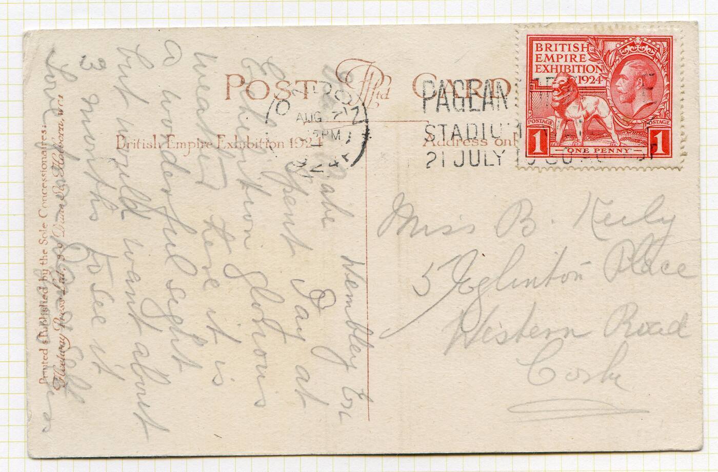 British Empire Exhibition Postcard Lake Gardens & India Pavillion to ...