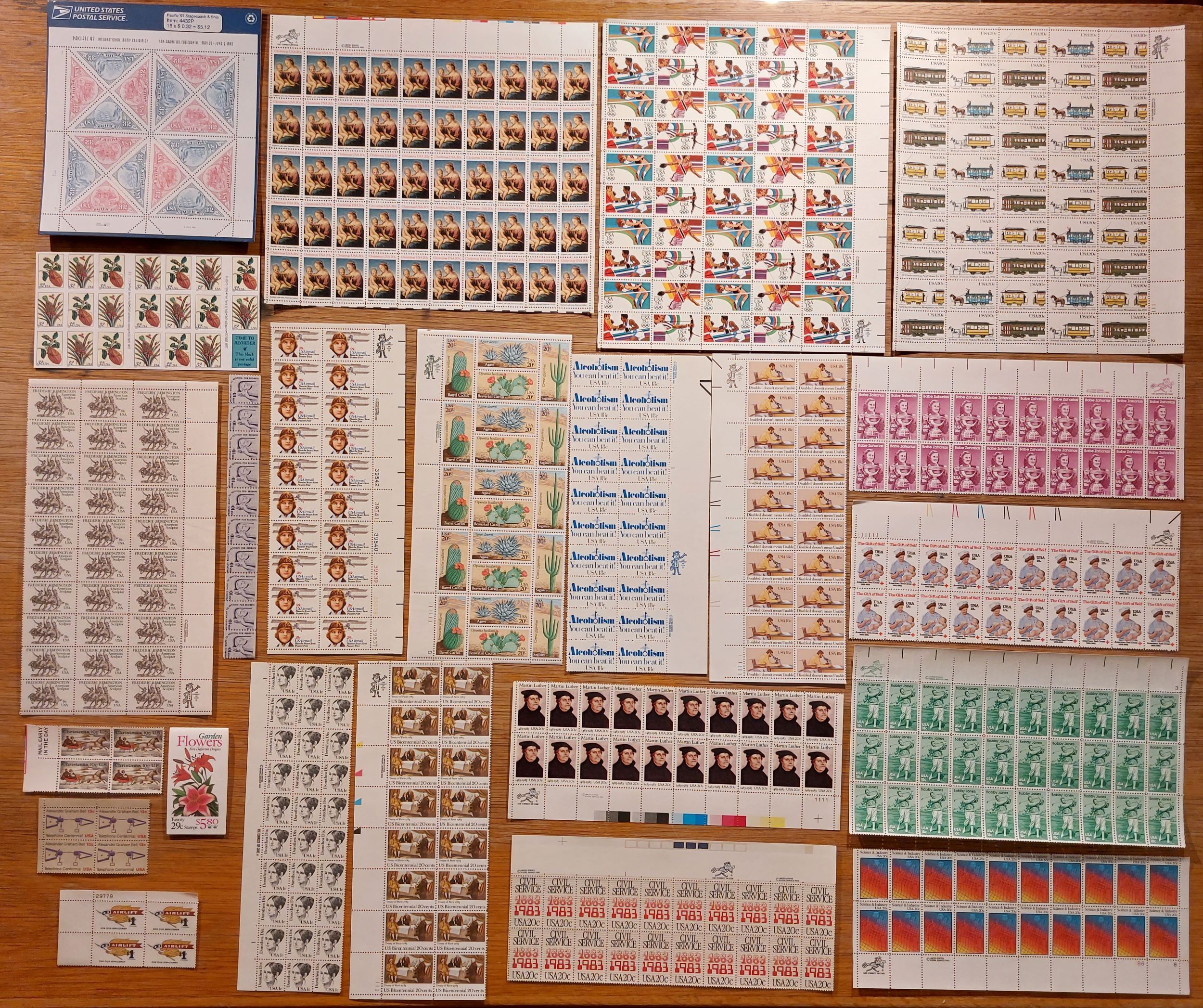 USA 1970-1990. Postage: stamps, sheets, booklets, valid Face value 100 ...