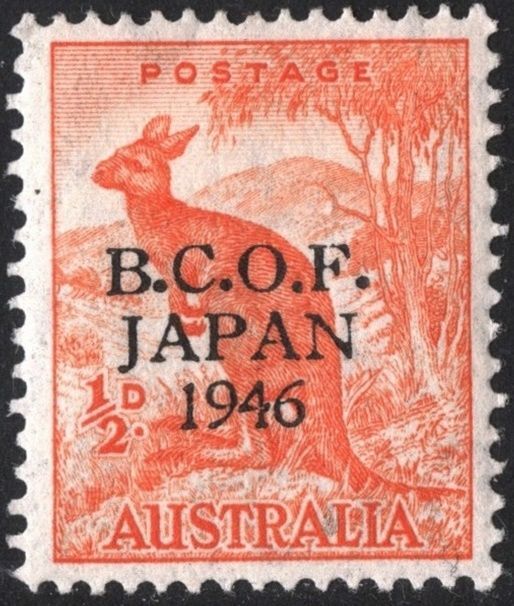 Australia SC#M1 ½d Red Kangaroo: Overprinted B.C.O.F. JAPAN 1946 (1946 ...