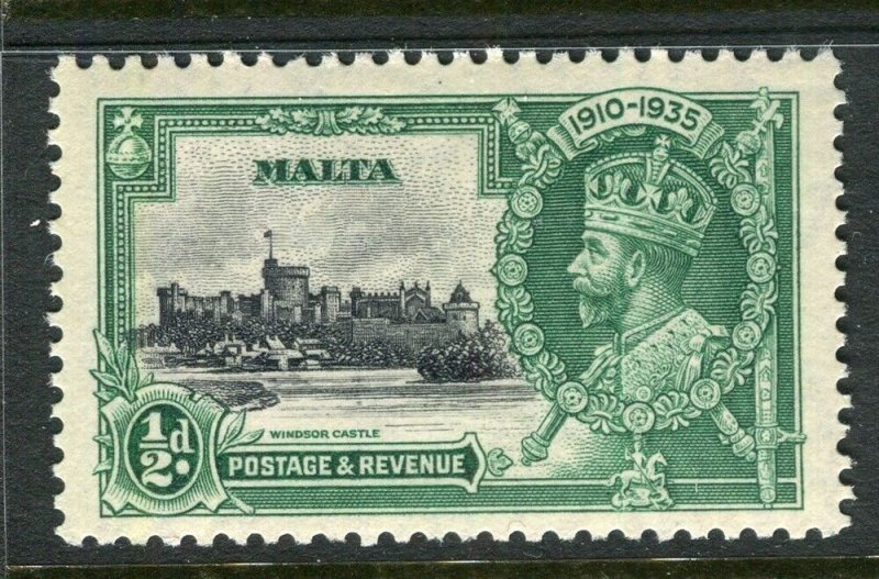 MALTA; 1935 early GV Silver Jubilee issue fine Mint hinged 1/2d. value ...