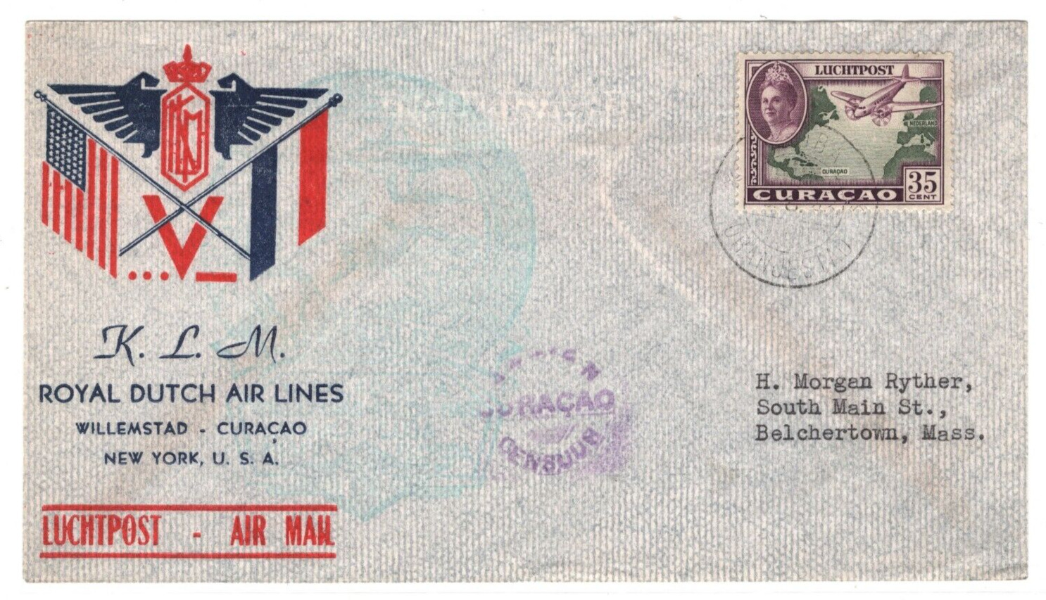 Curacao WW2 Victory Mail Cover Morse *V* KLM First Flight? Air Censor ...