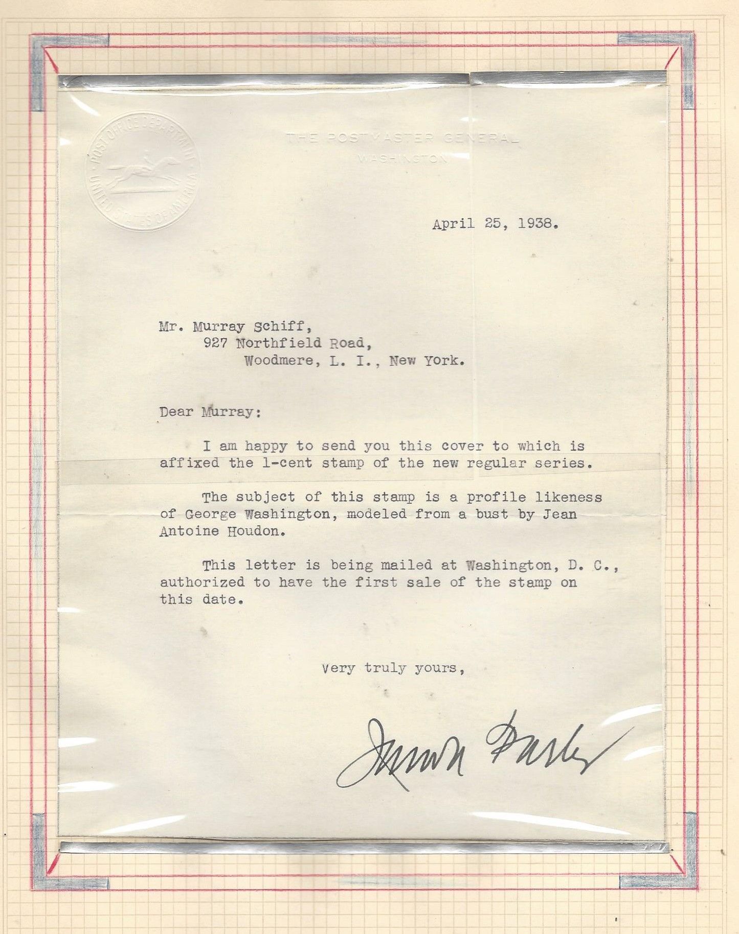 US 804 FDC and Letter from Postmaster General Farley - Interesting and ...