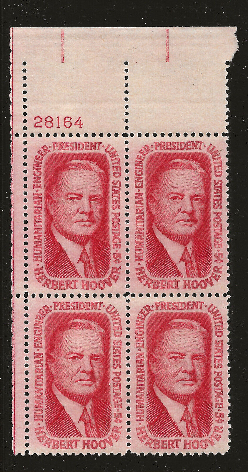 US Scott #1269, Plate Block #28164 1965 Herbert Hoover 5c FVF MNH Upper ...
