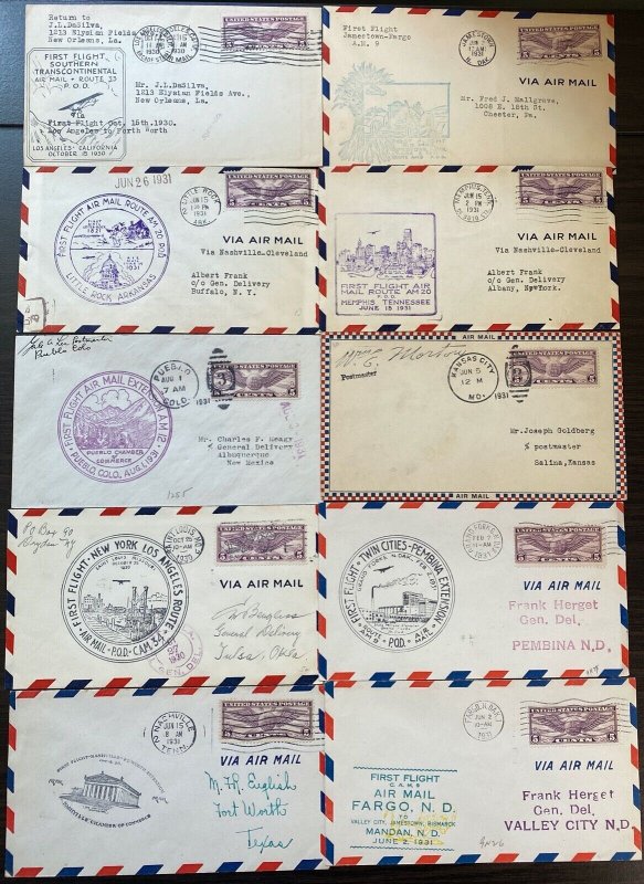 Lot of 57 First Flight event covers with #C12 5c Winged Globe Airmail ...