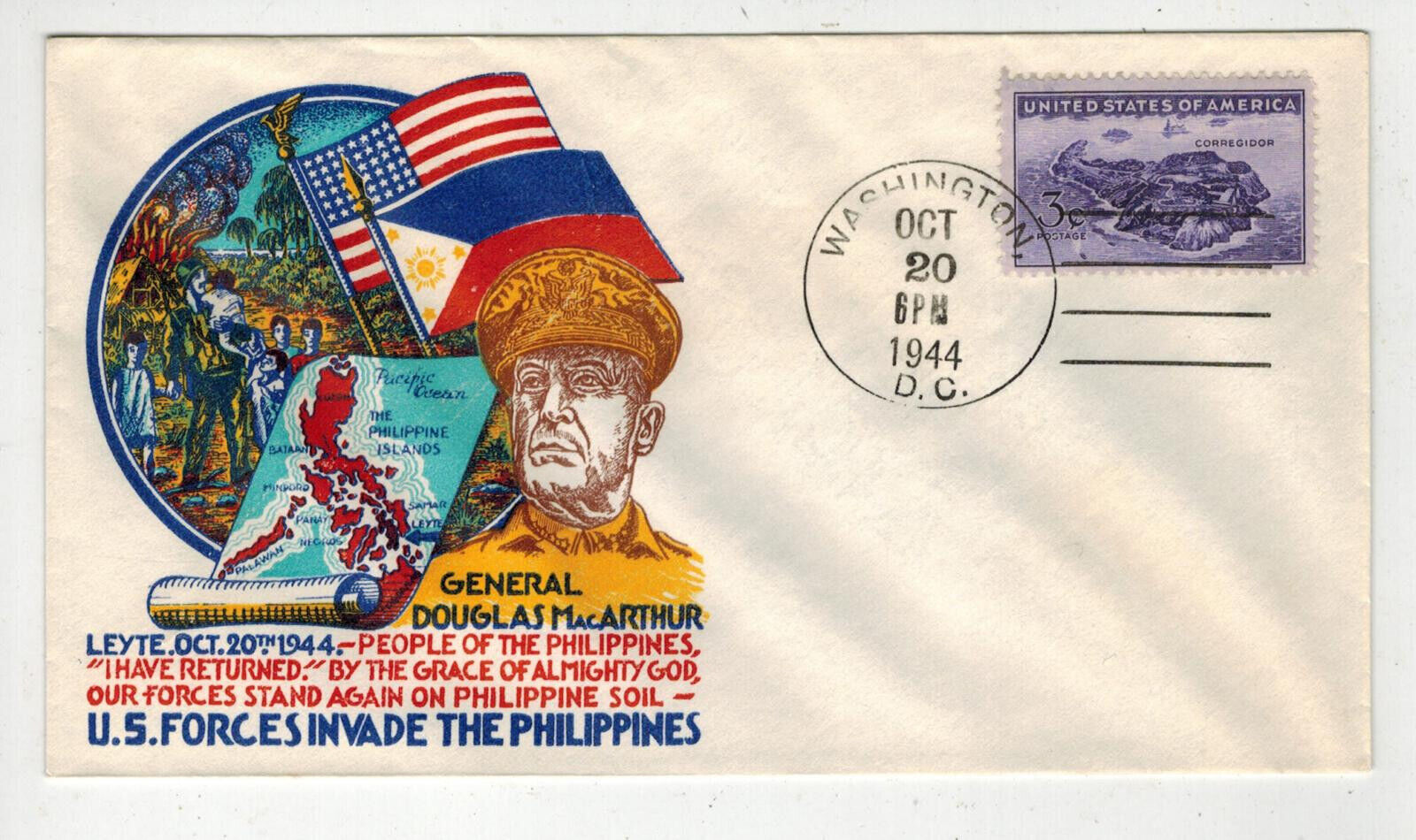 WW2 Patriotic 10/20/1944 Staehle General Macarthur US Invades ...