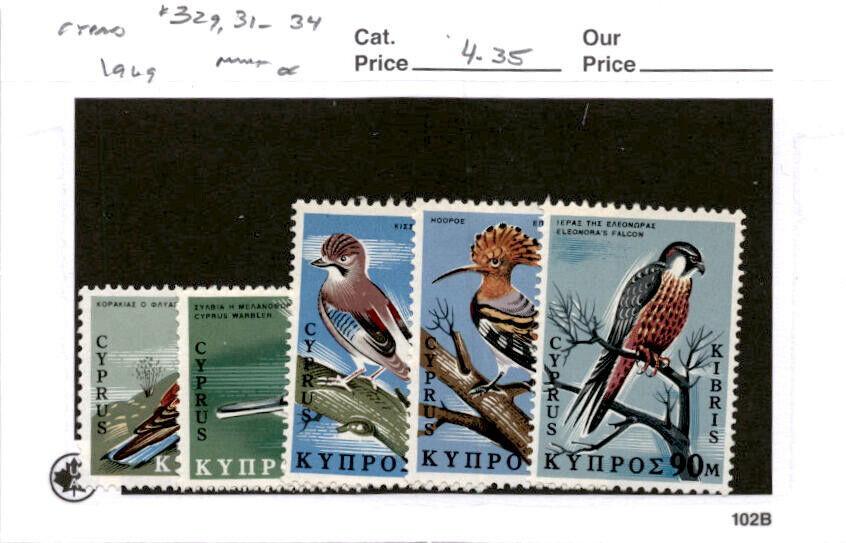 Cyprus, Postage Stamp, #328, 331-334 Mint Hinged, 1969 Birds (AB ...