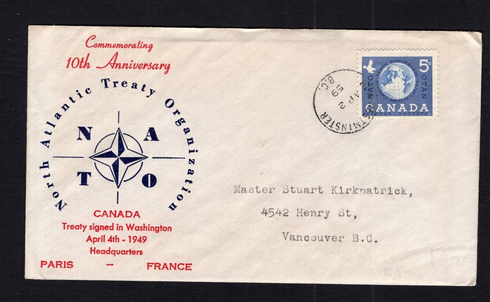 Canada #384 (1959 NATO issue) addressed Ginn cachet FDC | Canada ...