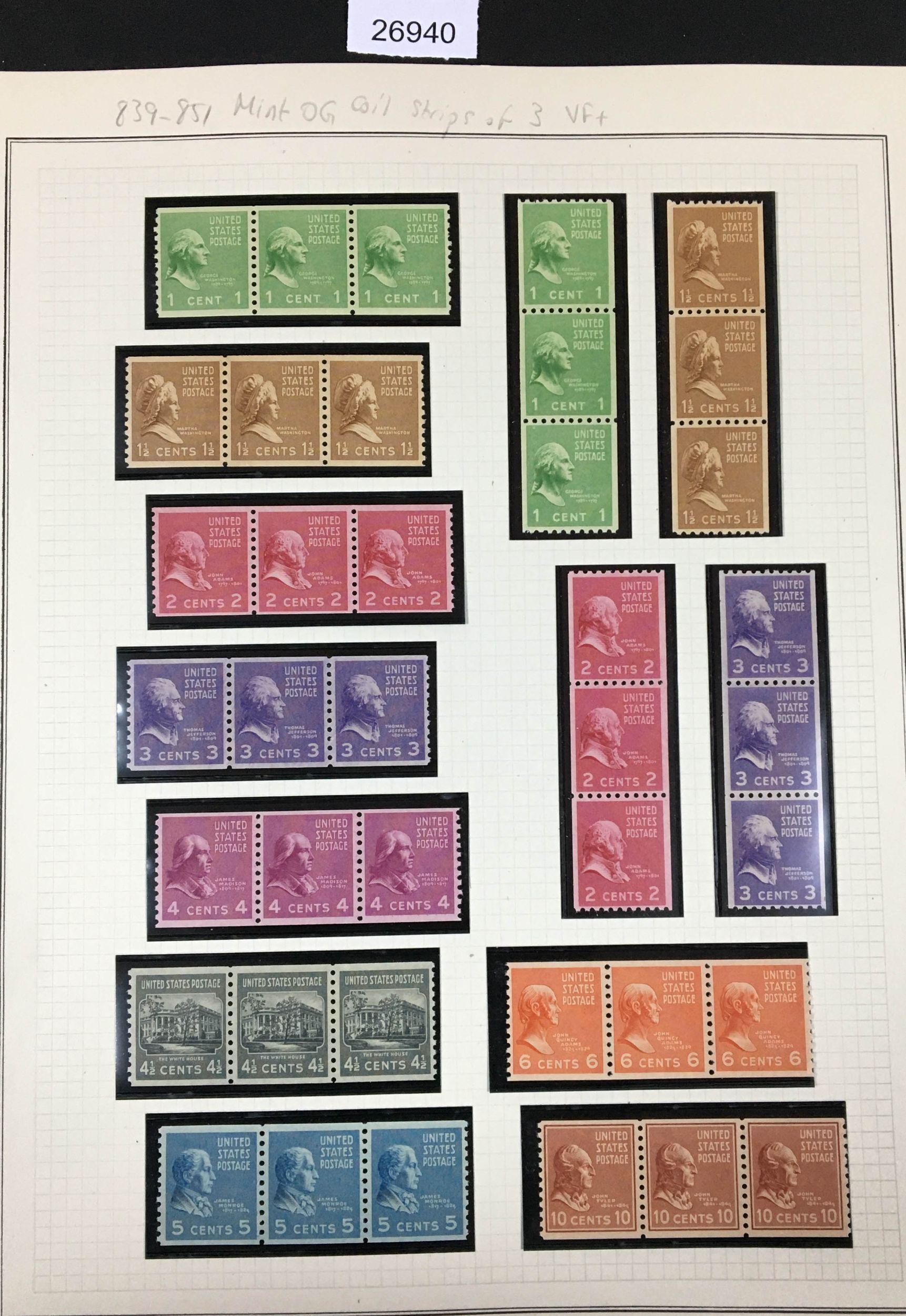 US Stamps # 839-851 Mint OG Coil Strips of 3 VF+ Collection LOT #26940 ...
